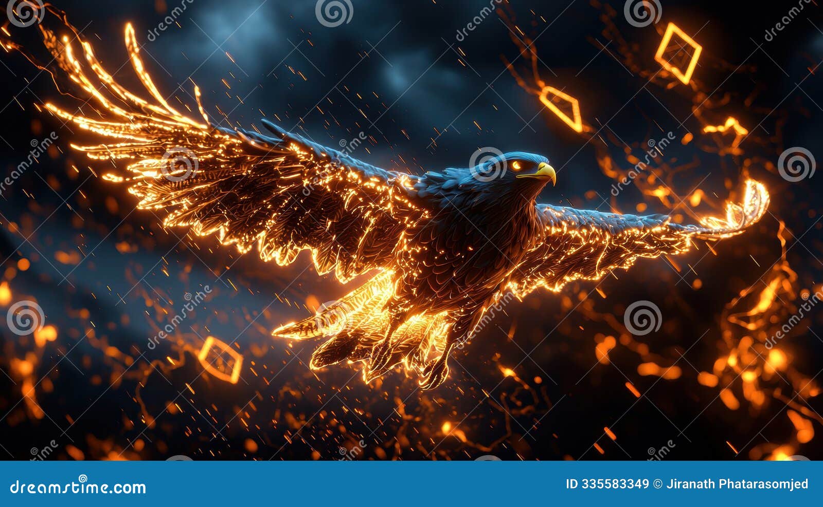 Fiery Eagle in Flight stock illustration. Illustration of fire - 335583349