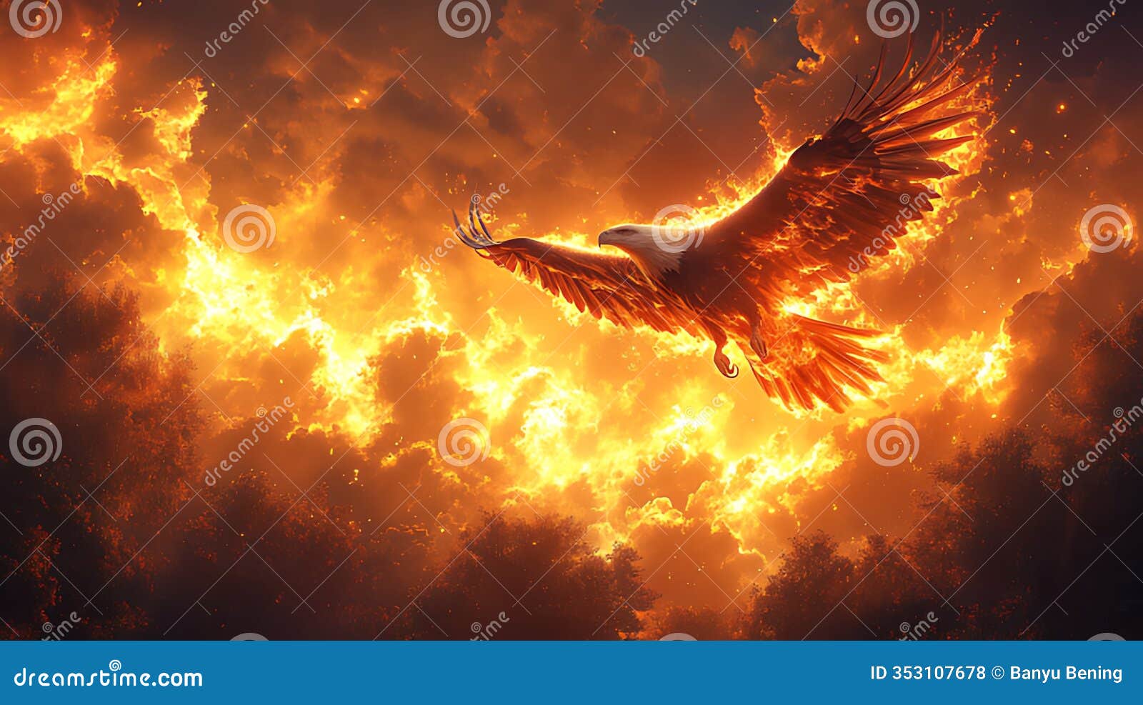 Fiery Eagle Soaring through a Blazing Sky Stock Illustration ...