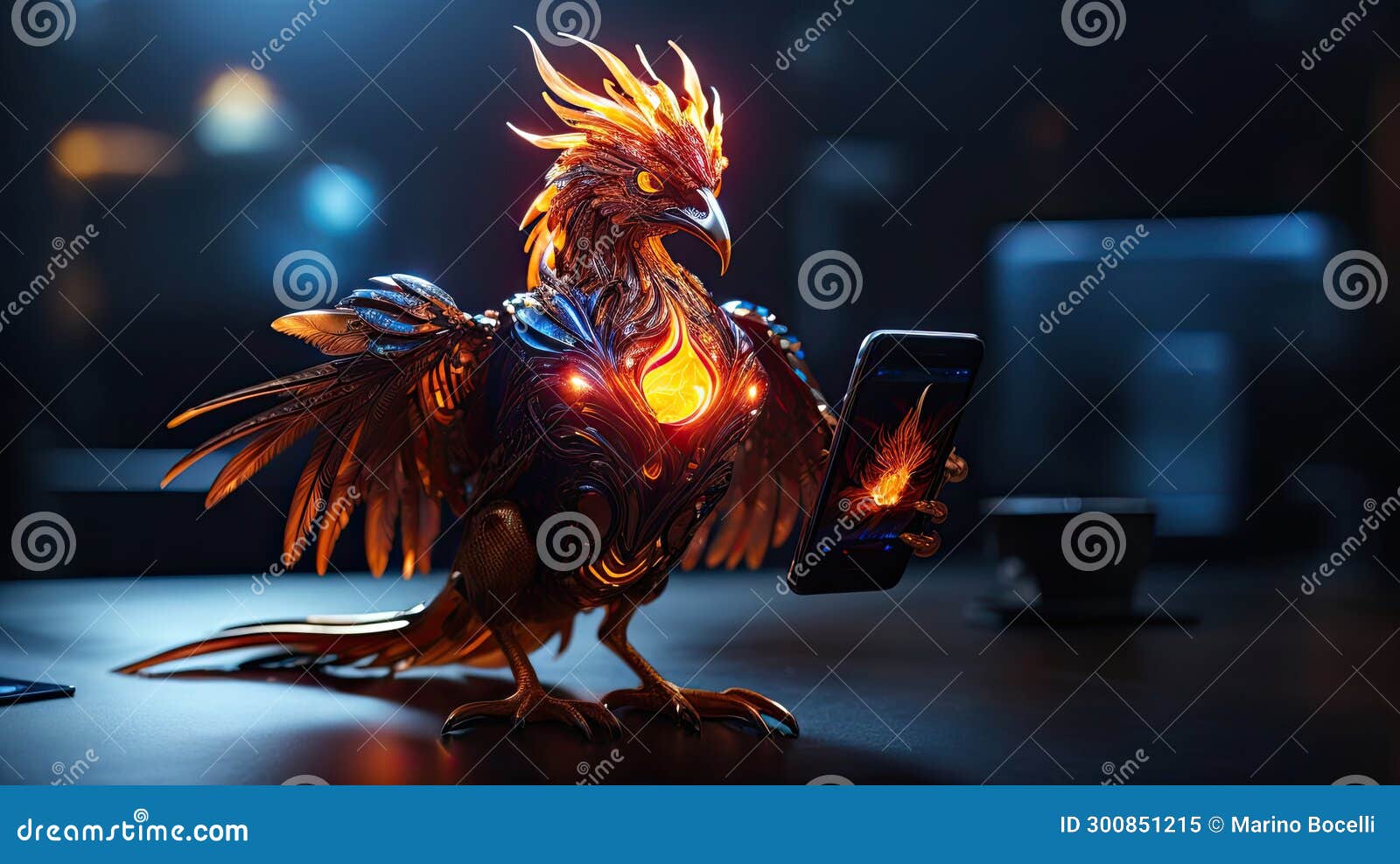 A Fiery Eagle with Spread Wings Flying through the Flames Using a ...