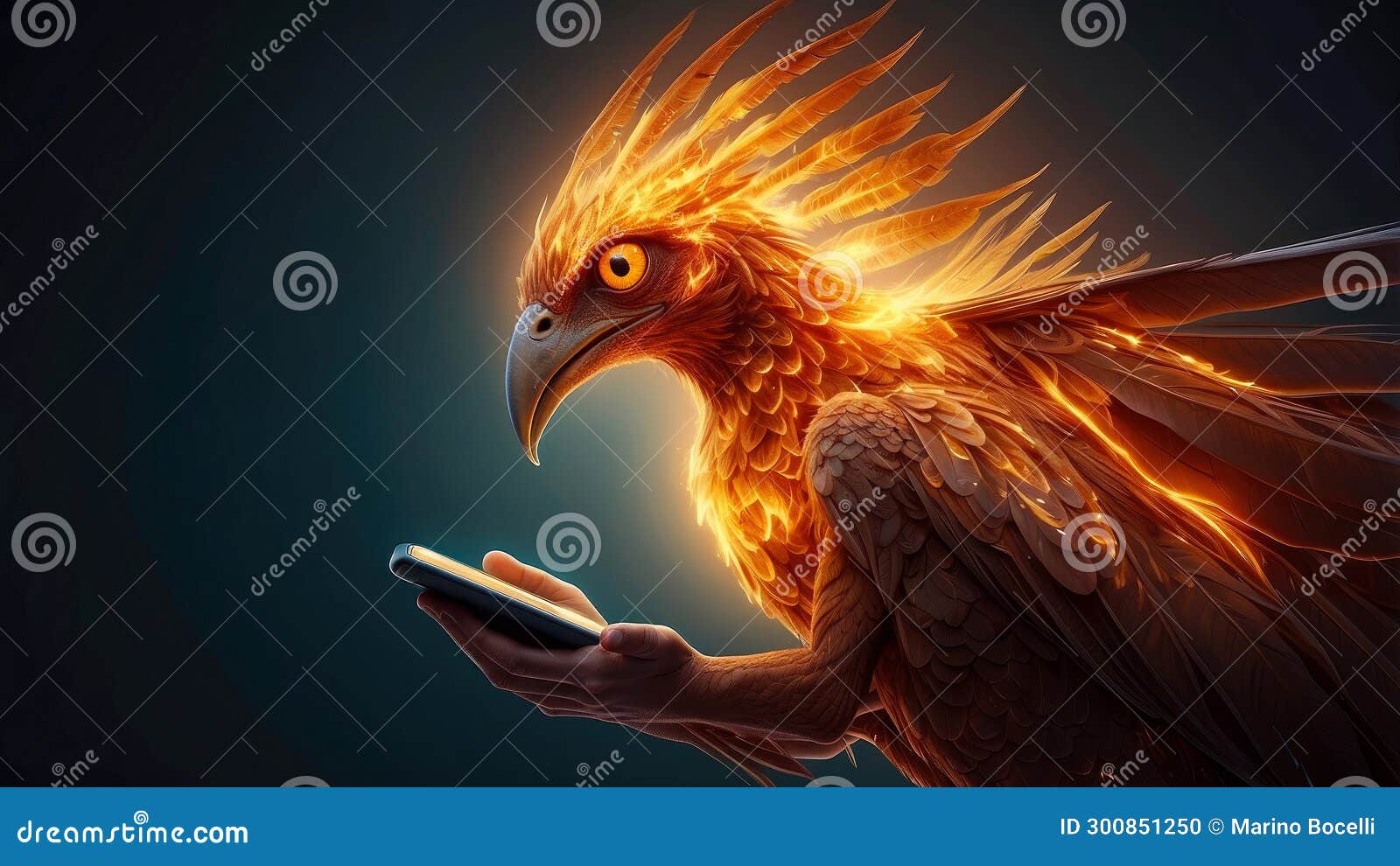 A Fiery Eagle with Spread Wings Flying through the Flames Using a ...