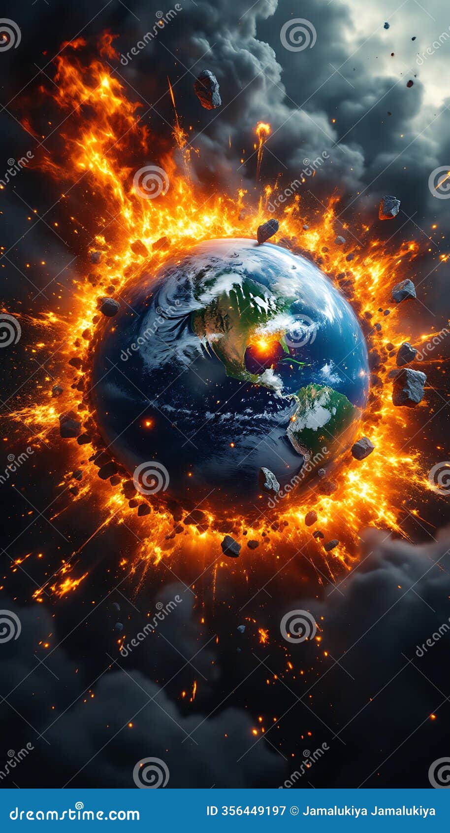 Fiery Earth: Exploding Planet in Dramatic Apocalyptic Artwork Stock ...