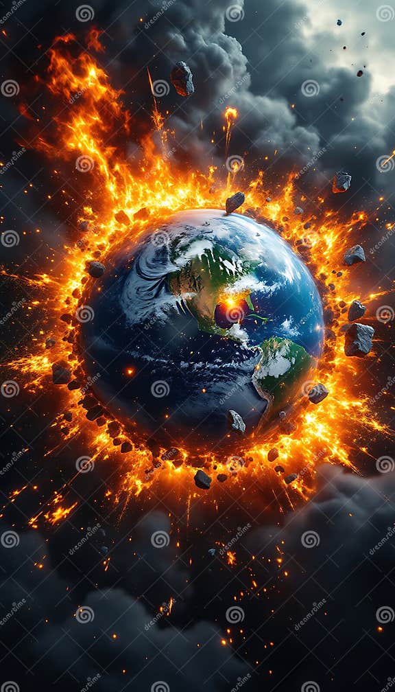 Fiery Earth: Exploding Planet in Dramatic Apocalyptic Artwork Stock ...