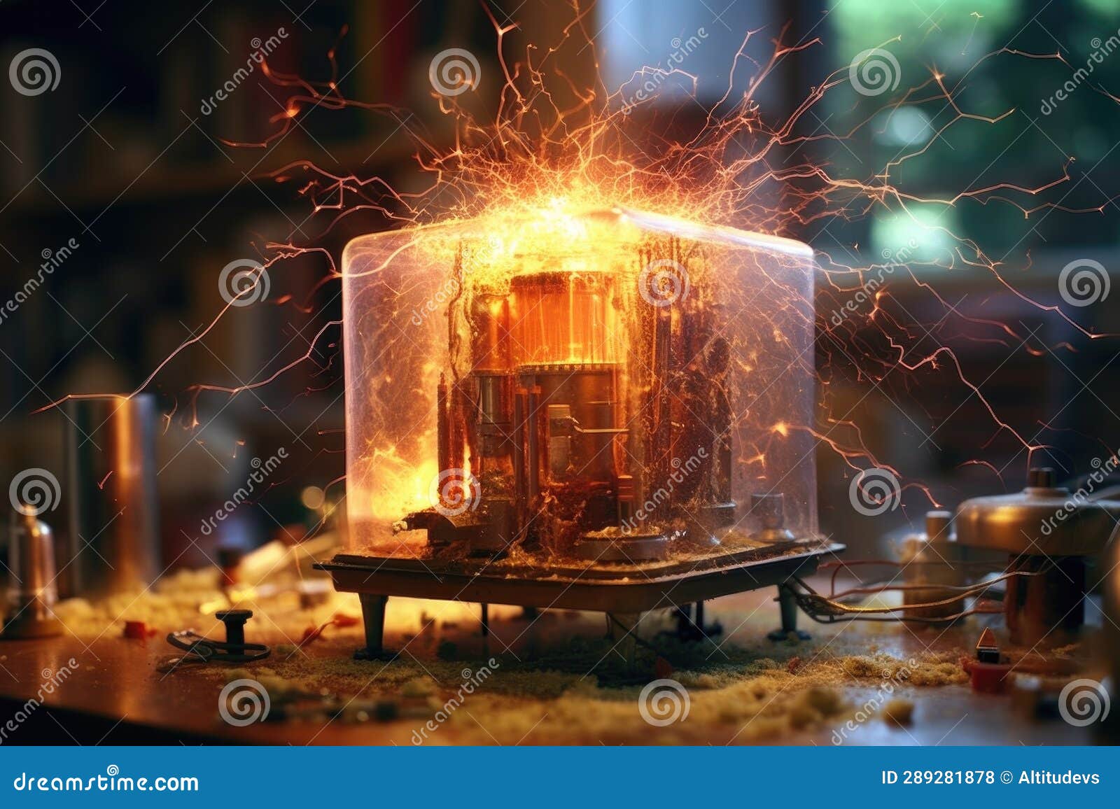 Fiery Electrical Sparks Surrounding a Damaged Capacitor Stock Photo ...