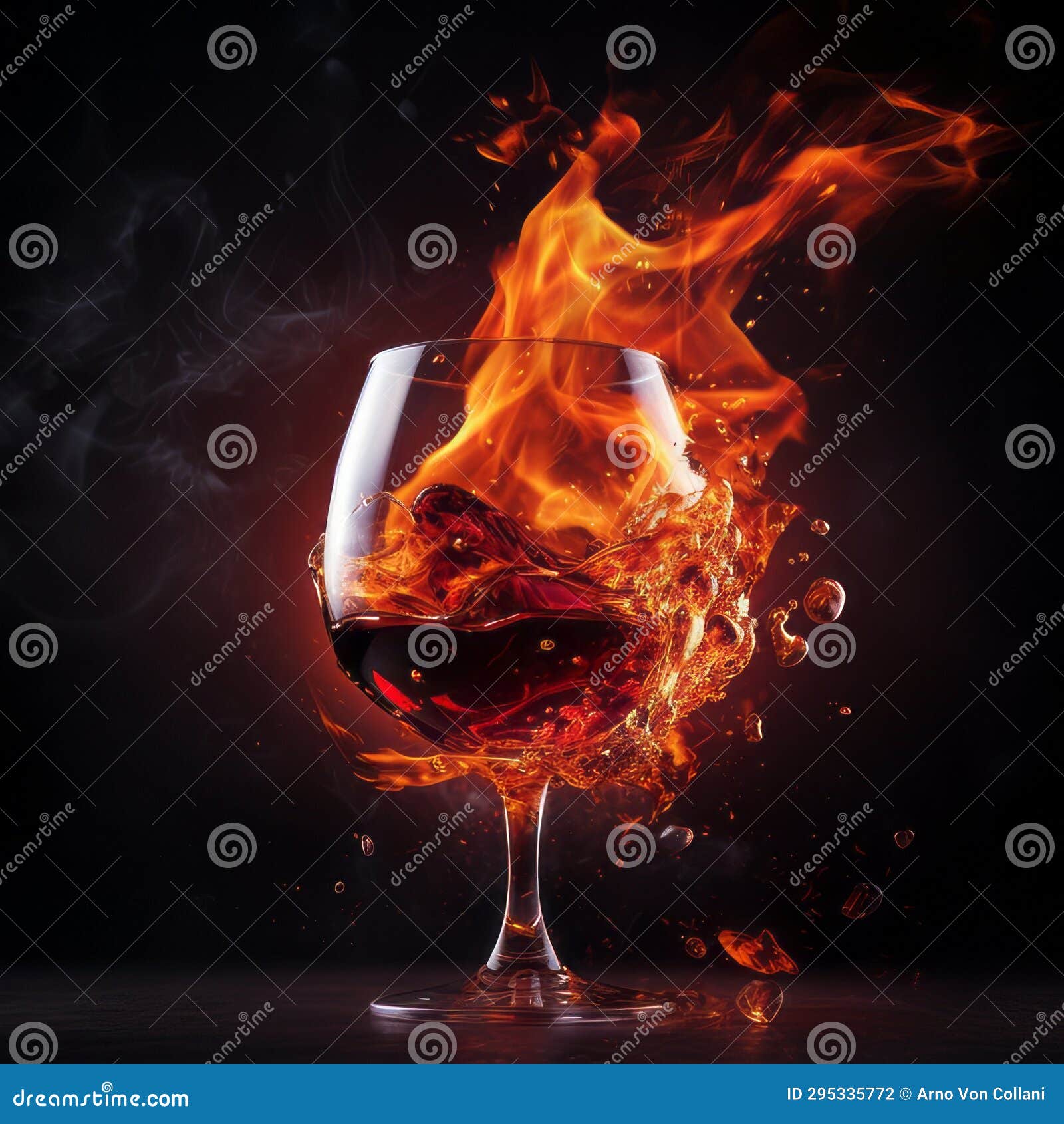 Fiery Elegance: Red Wine Glasses Ablaze with Captivating Flames Stock ...