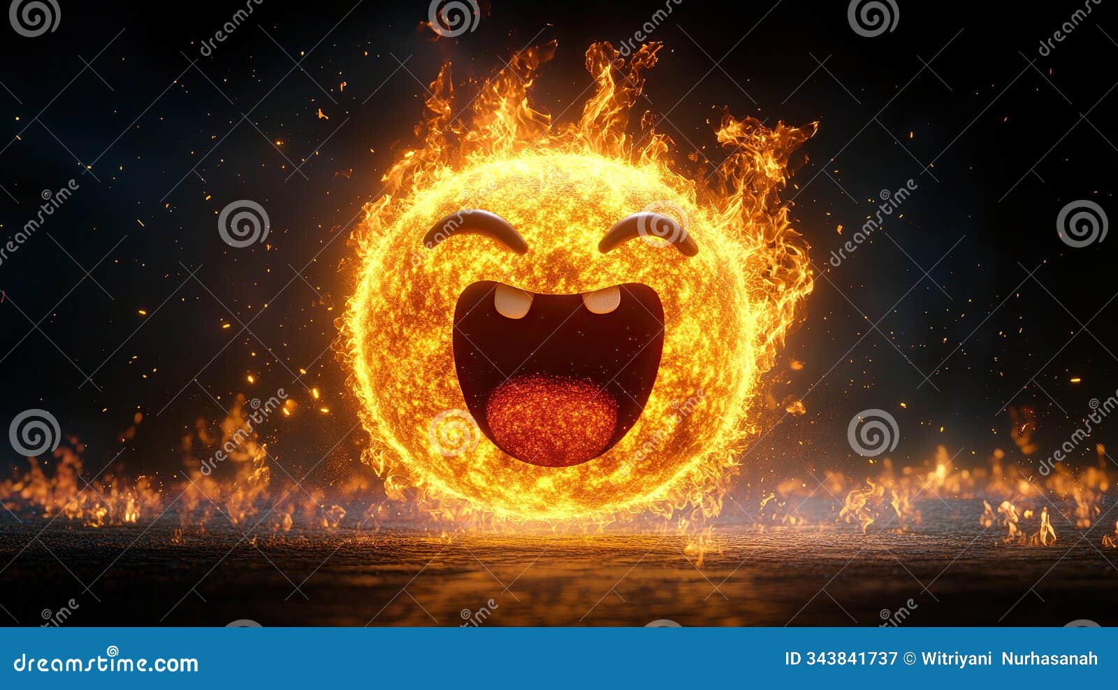 A Fiery Emoji with a Big Smile and Glowing Flames Stock Illustration ...