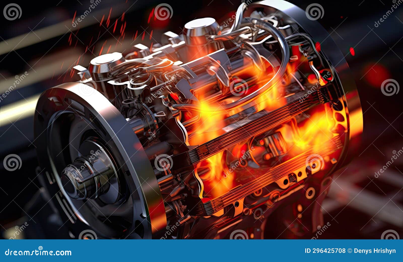 A Fiery Engine: a Close-Up View of a Car Engine Engulfed in Flames ...