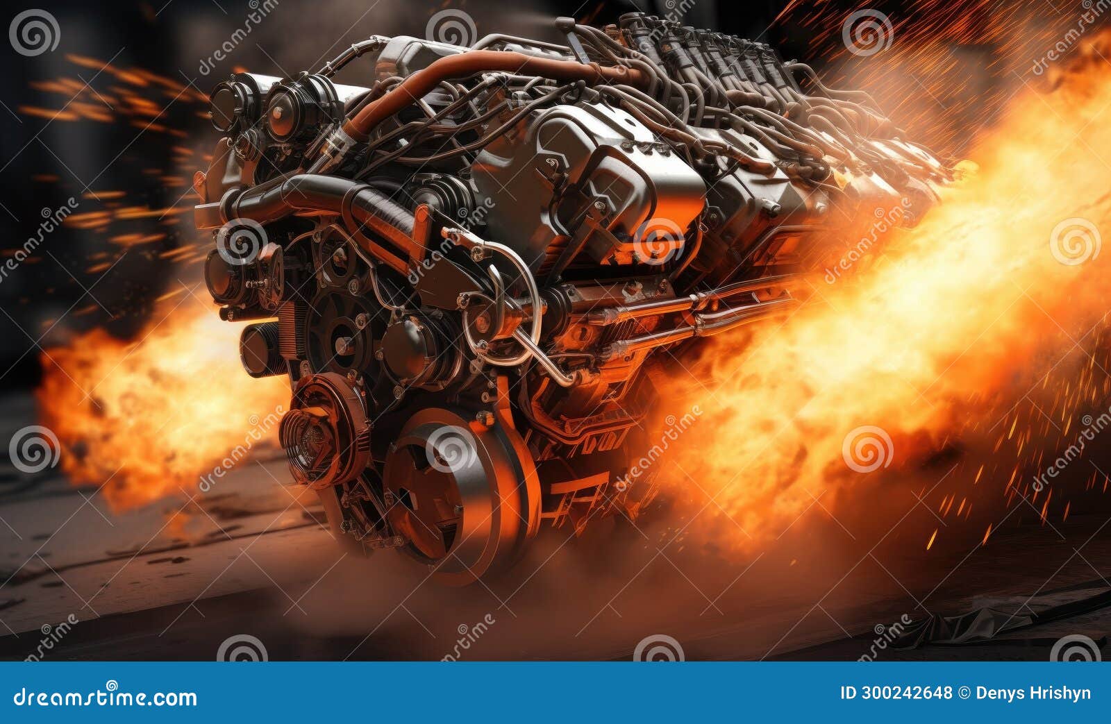 A Fiery Engine Igniting the Scene Stock Illustration - Illustration of ...