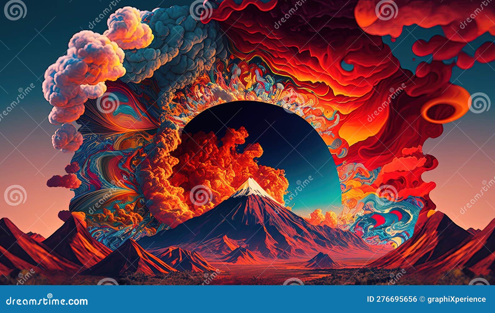 Fiery Eruption Volcano Collage Stock Illustration - Illustration of ...