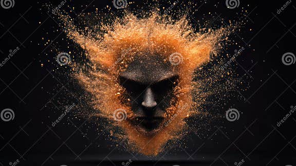 Fiery Evolution: Human Profile Dissolving into Creative Particles, Symbolizing Technology ...