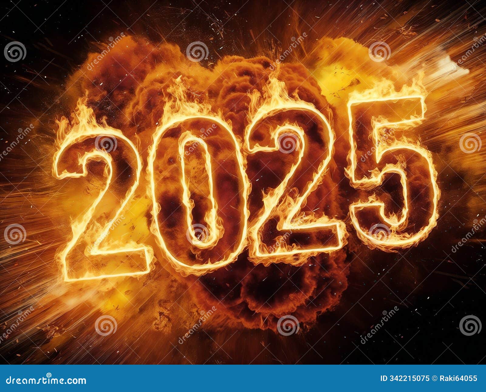 Fiery Explosion of 2025 in Bold Flames Visual AI Image Stock ...