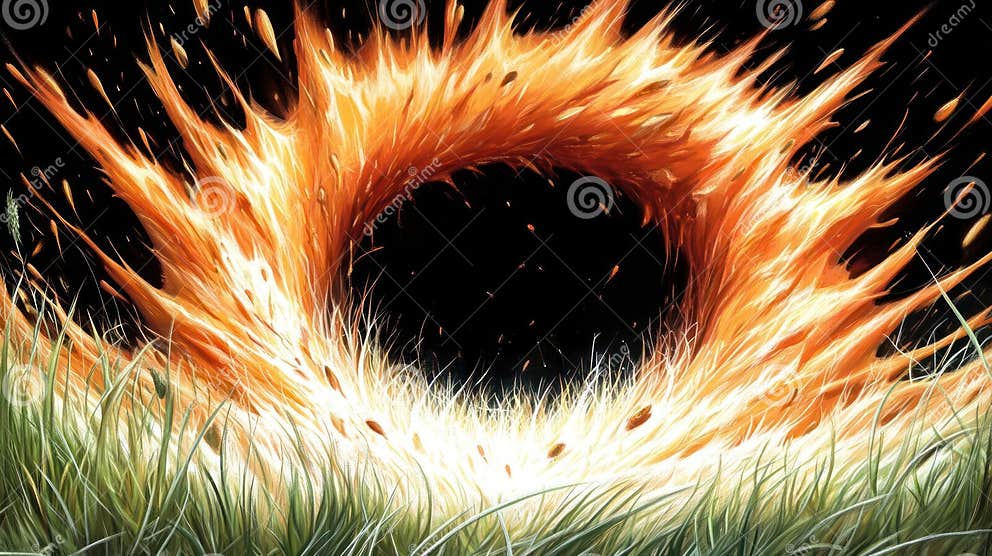 A Fiery Explosion Emanating from the Ground, Surrounded by Grass and ...