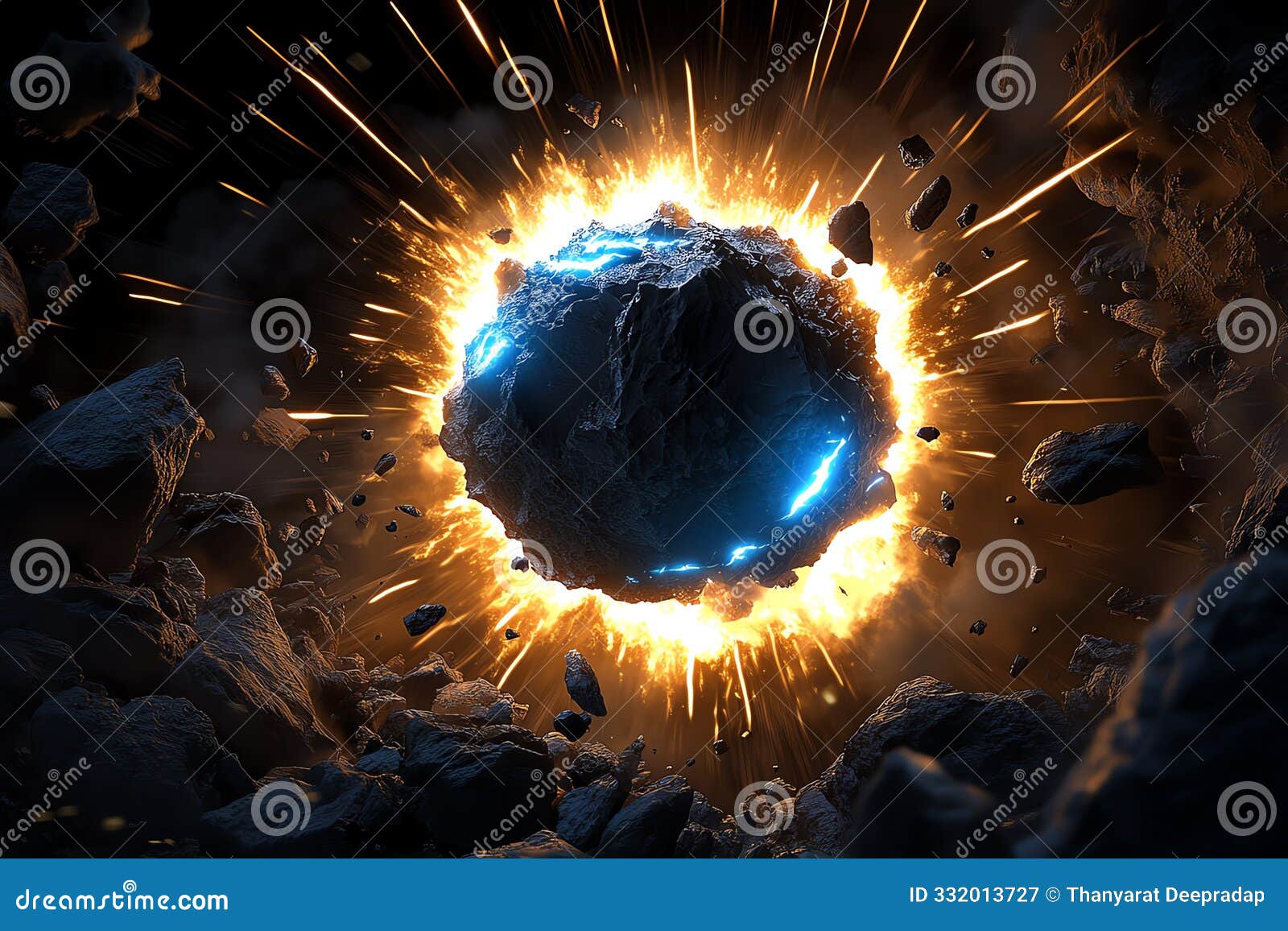 A Fiery Explosion Erupts from a Large Asteroid, Sending Debris Flying ...