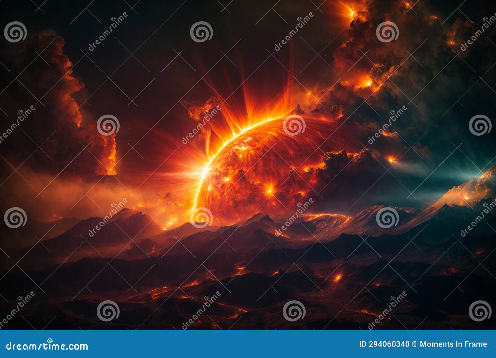 Fiery Explosion in the Night Sky Stock Illustration - Illustration of ...