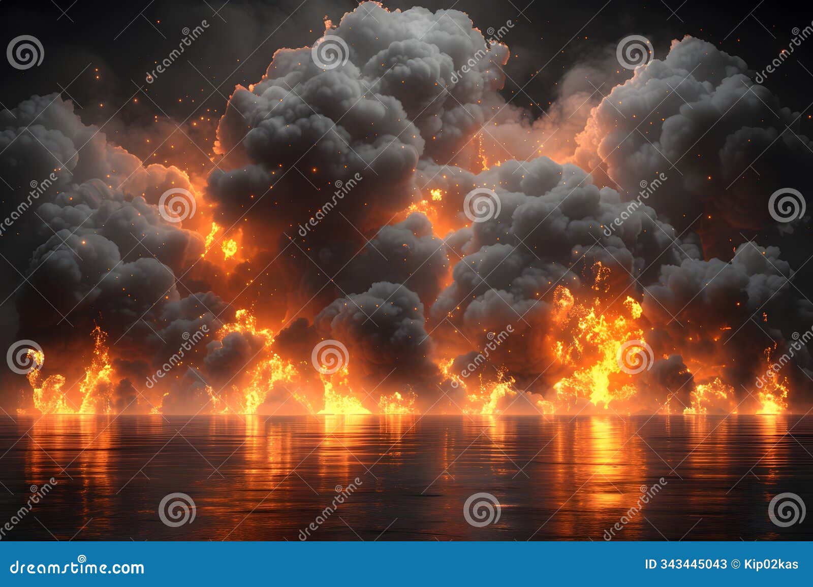 Fiery Explosion Over Water Reflection - Dramatic Visual for Poster ...