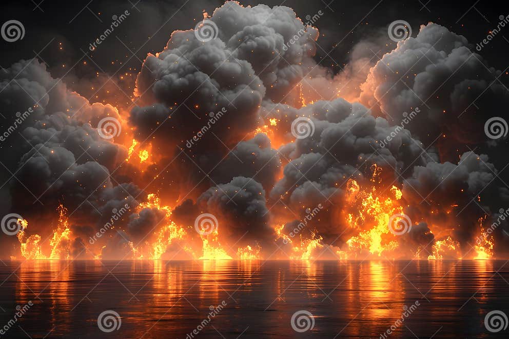 Fiery Explosion Over Water Reflection - Dramatic Visual for Poster ...