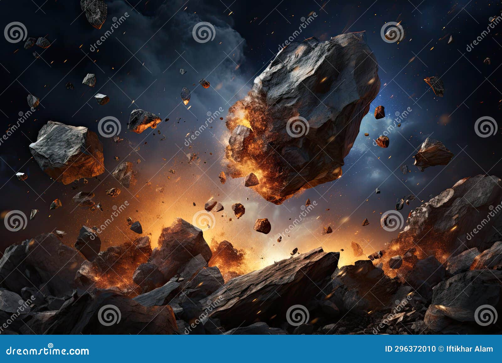 Fiery Explosion in Space. 3d Rendering, 3d Illustration, Meteorite ...