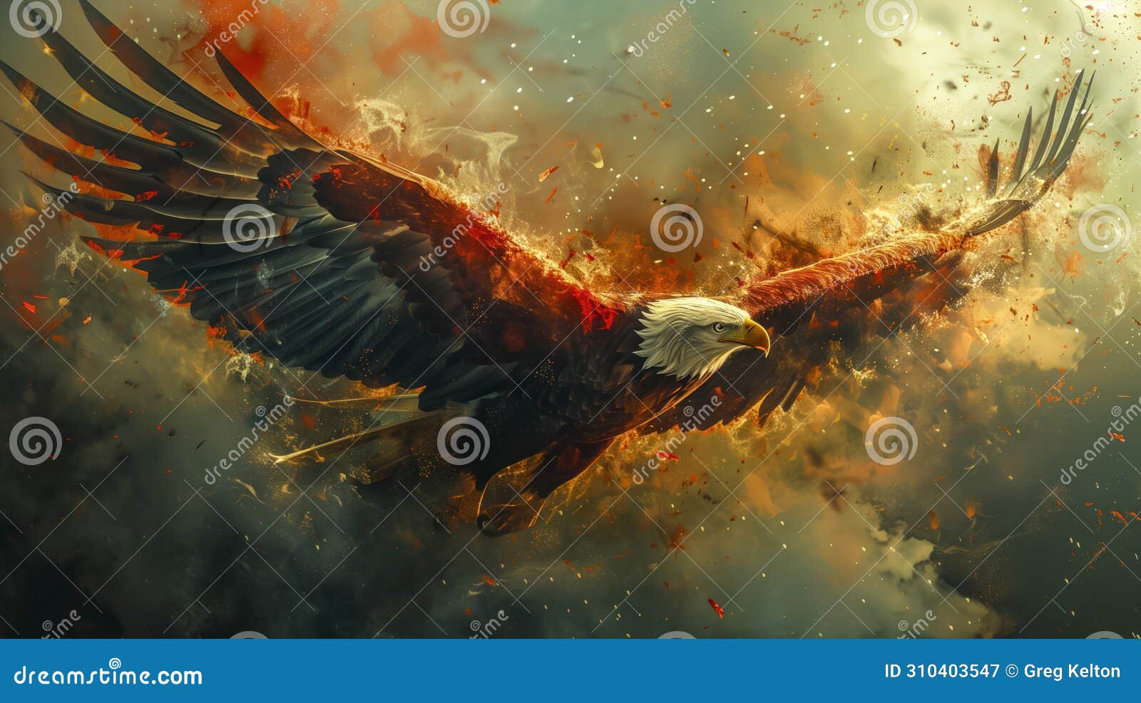 Fiery-Eyed Eagle Gliding through a Dynamic Explosion of Smoke and Ember ...