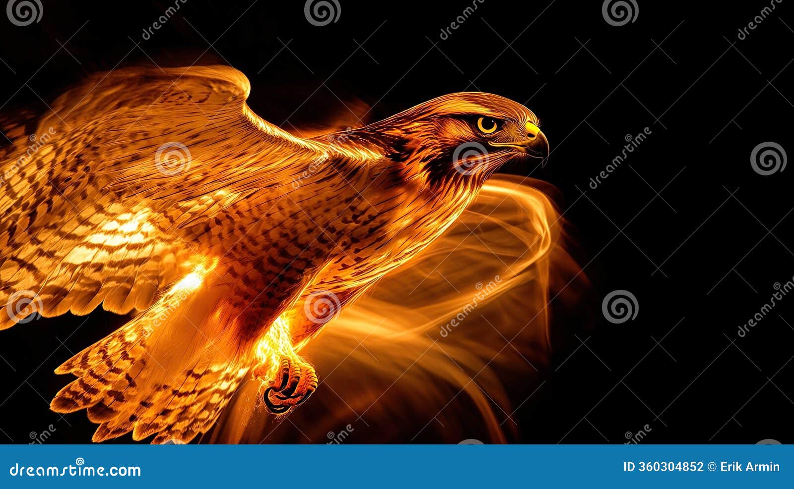 Fiery Falcon Soaring, Dark Background, Graphic Design Stock Photo ...