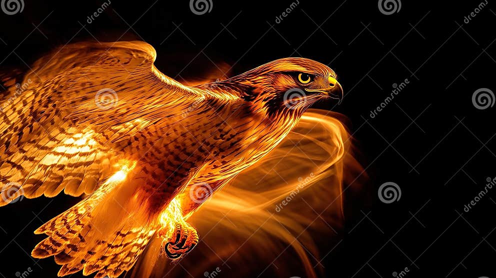 Fiery Falcon Soaring, Dark Background, Graphic Design Stock Photo ...