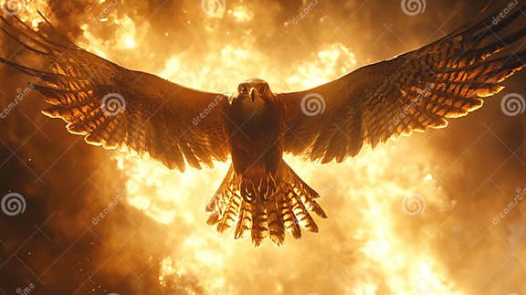 Fiery Falcon Soaring through Inferno Stock Illustration - Illustration ...
