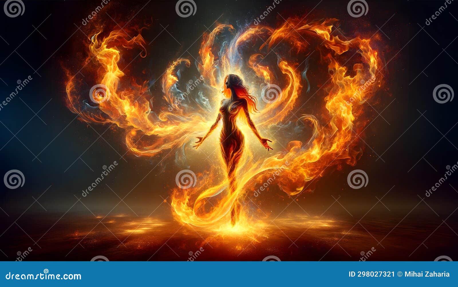 Fiery Female Silhouette. Created with Generative AI Stock Illustration ...