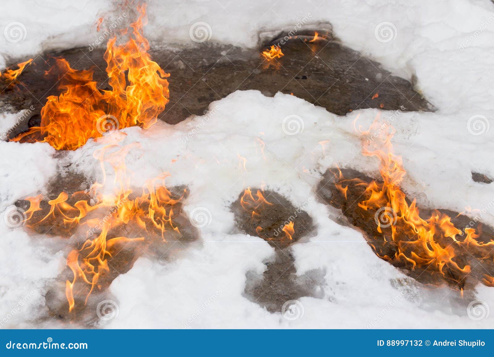 Fiery Flame on the White Snow in Winter Stock Photo - Image of spark ...