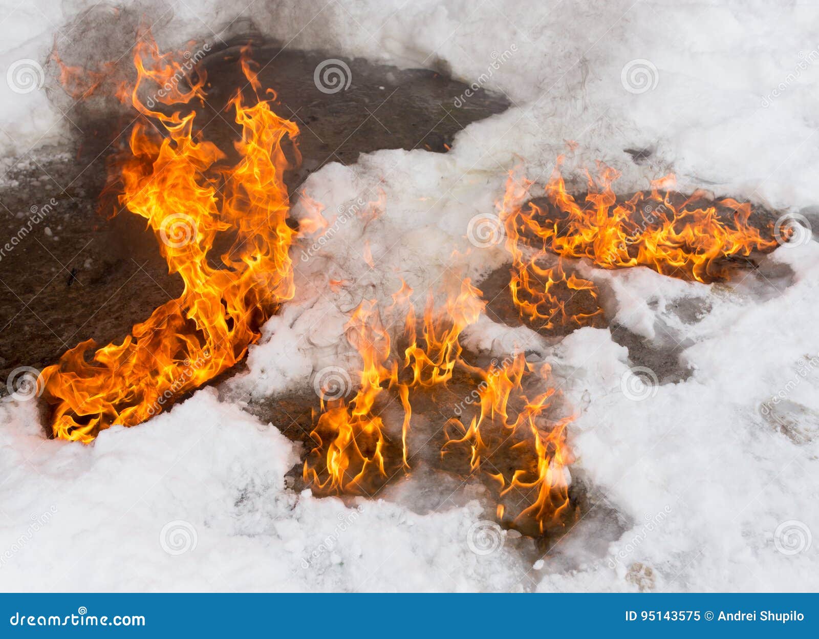 Fiery Flame on the White Snow in Winter Stock Image - Image of snow ...