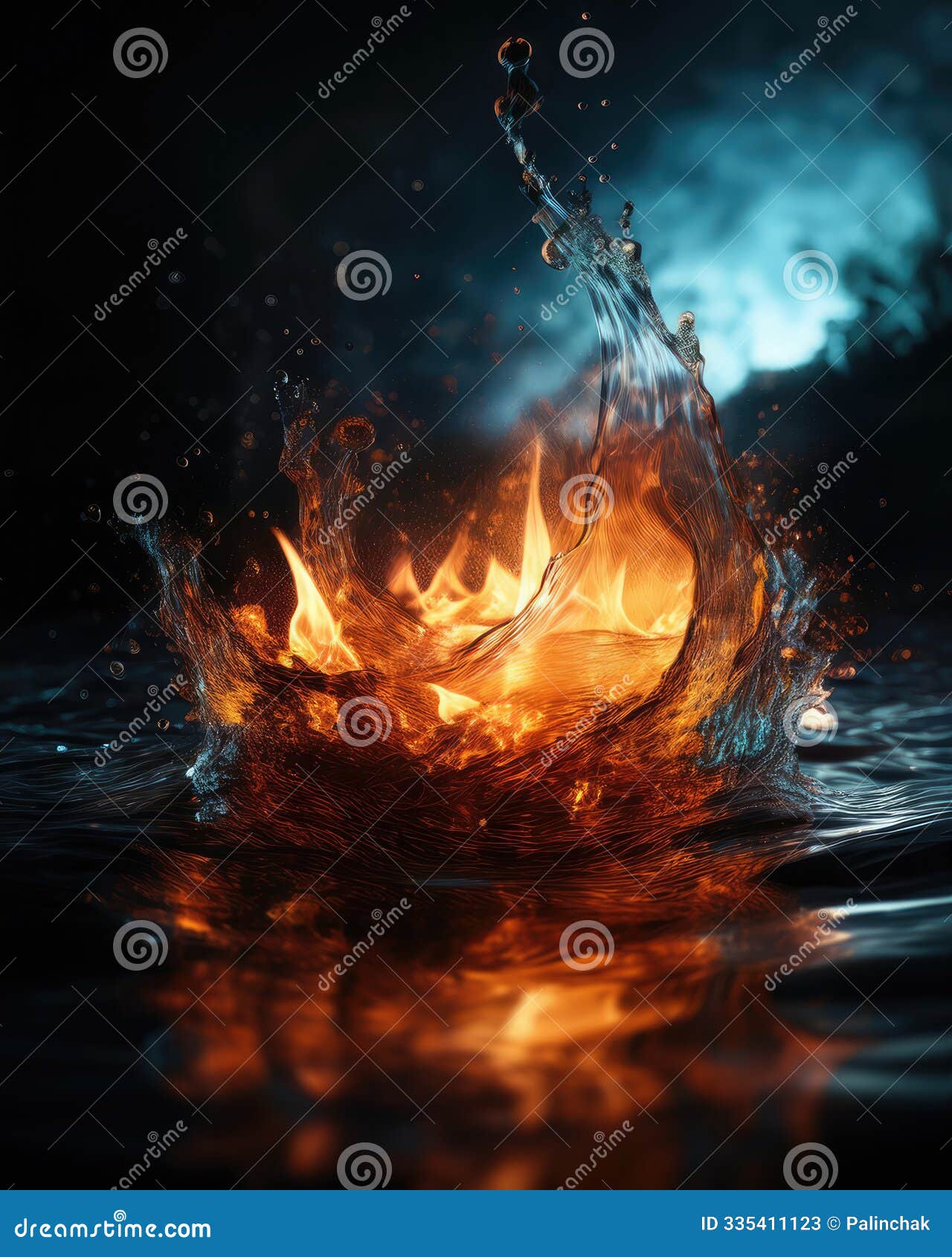 Fiery Flames Clash with Surging Water in a Dynamic Battle of Elements ...
