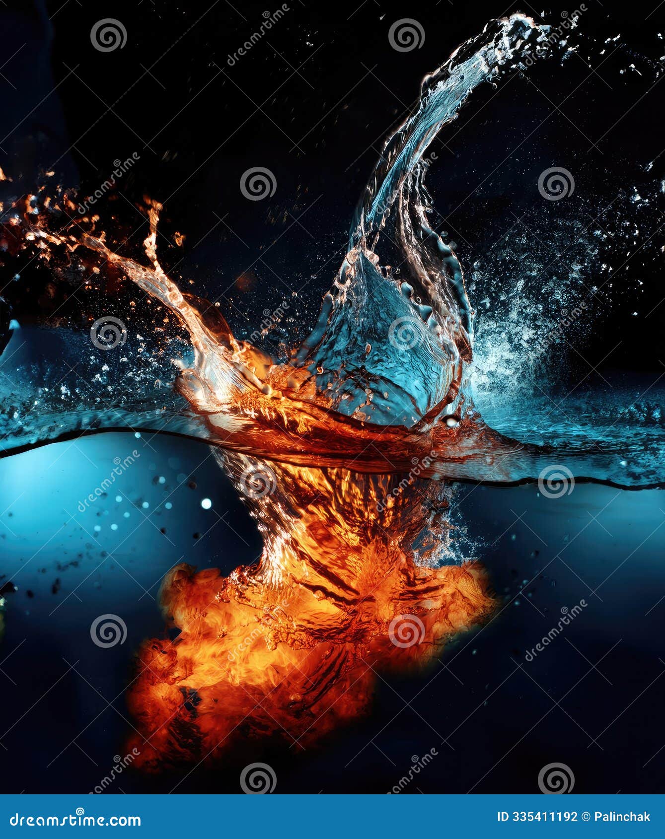 Fiery Flames Clash with Surging Water in a Dynamic Battle of Elements ...