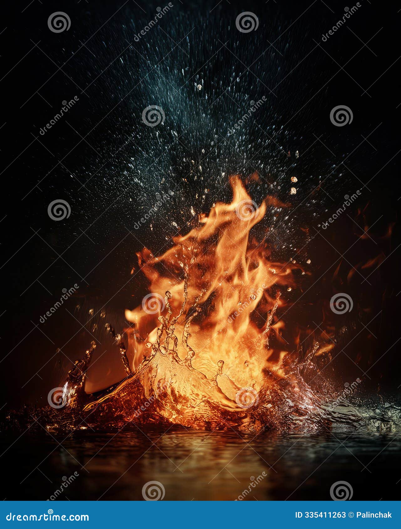 Fiery Flames Clash with Surging Water in a Dynamic Battle of Elements ...