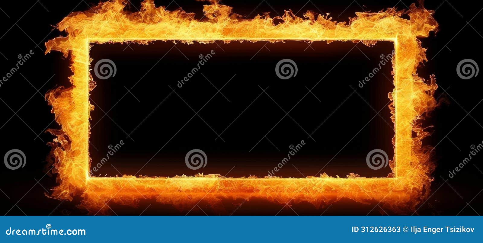 Fiery Flames Form Rectangular Frame on Black Background, Creating a ...