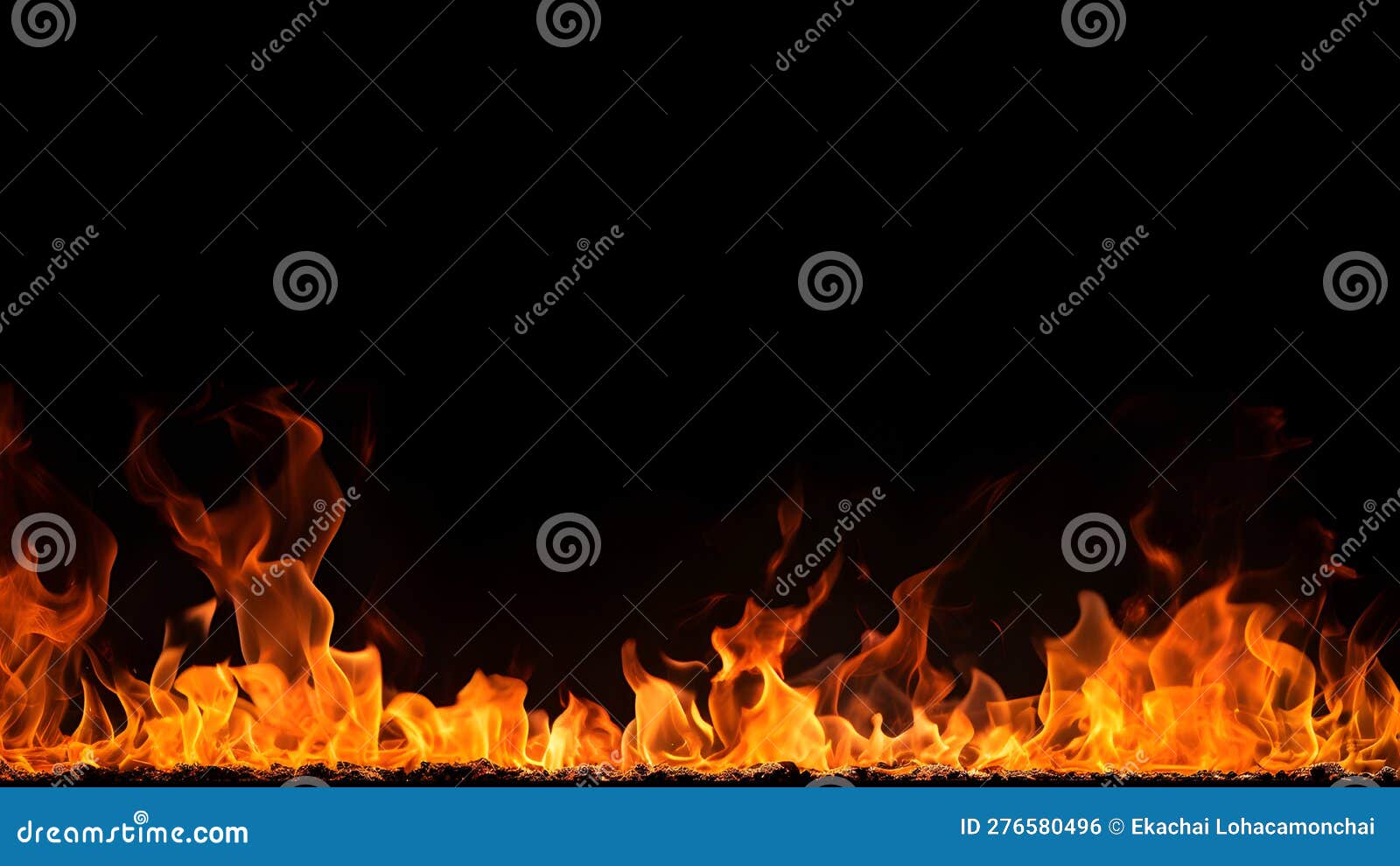 Fiery Flames on Isolated Black Background. Created with Generative AI ...