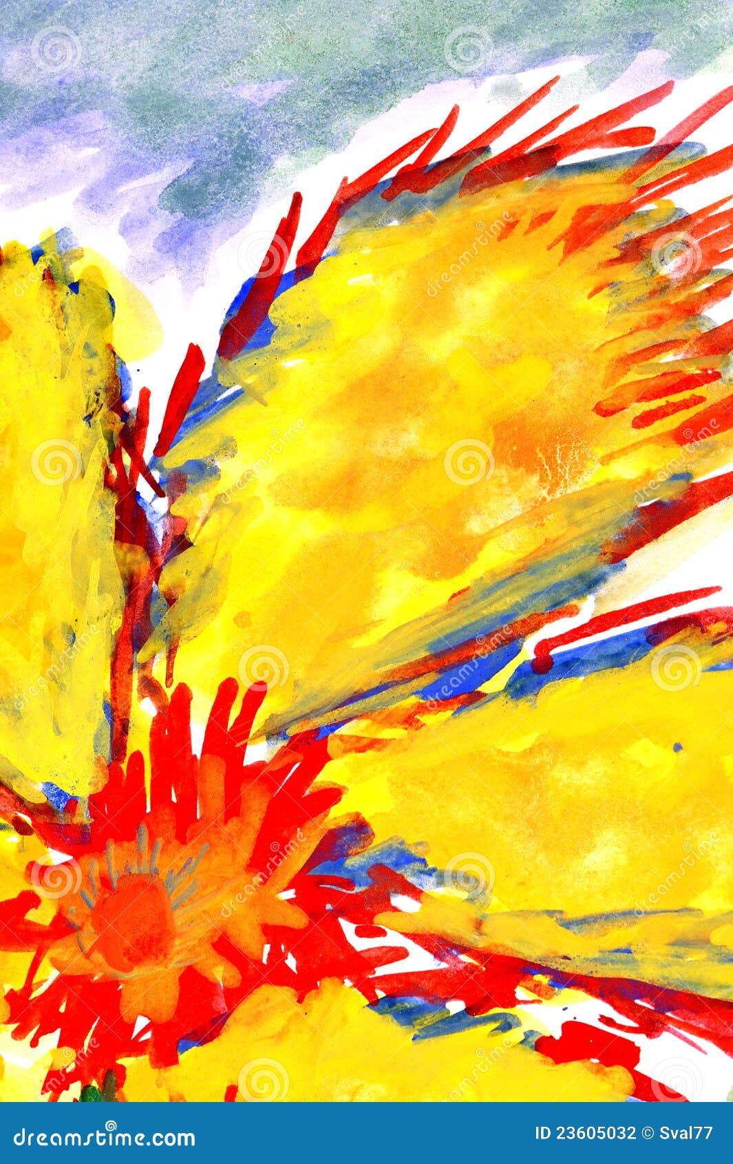 Fiery Flower. Watercolor Drawing Stock Illustration - Illustration of ...