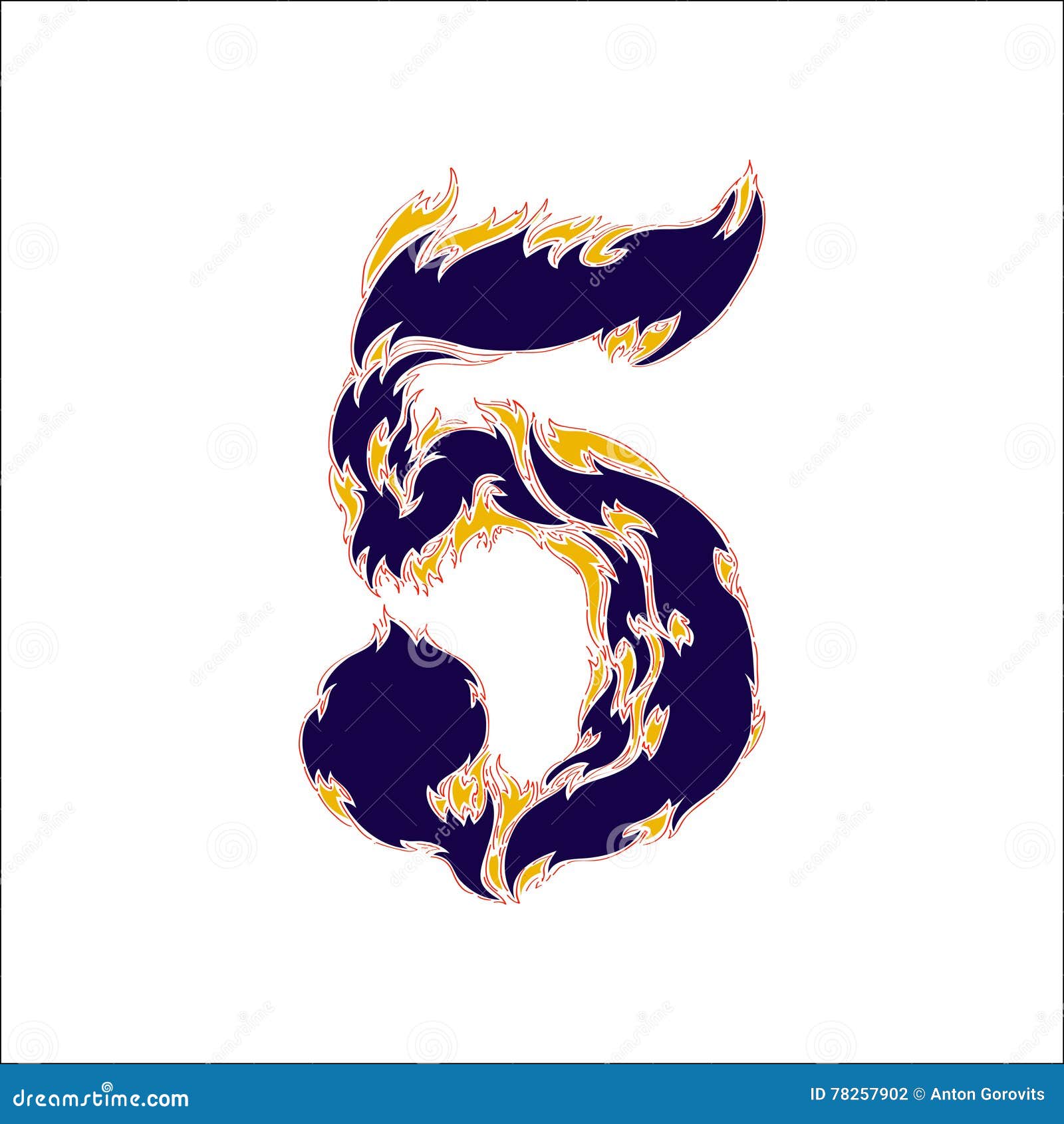 Fiery Font Blue Number 5 on a White Background Stock Vector ...