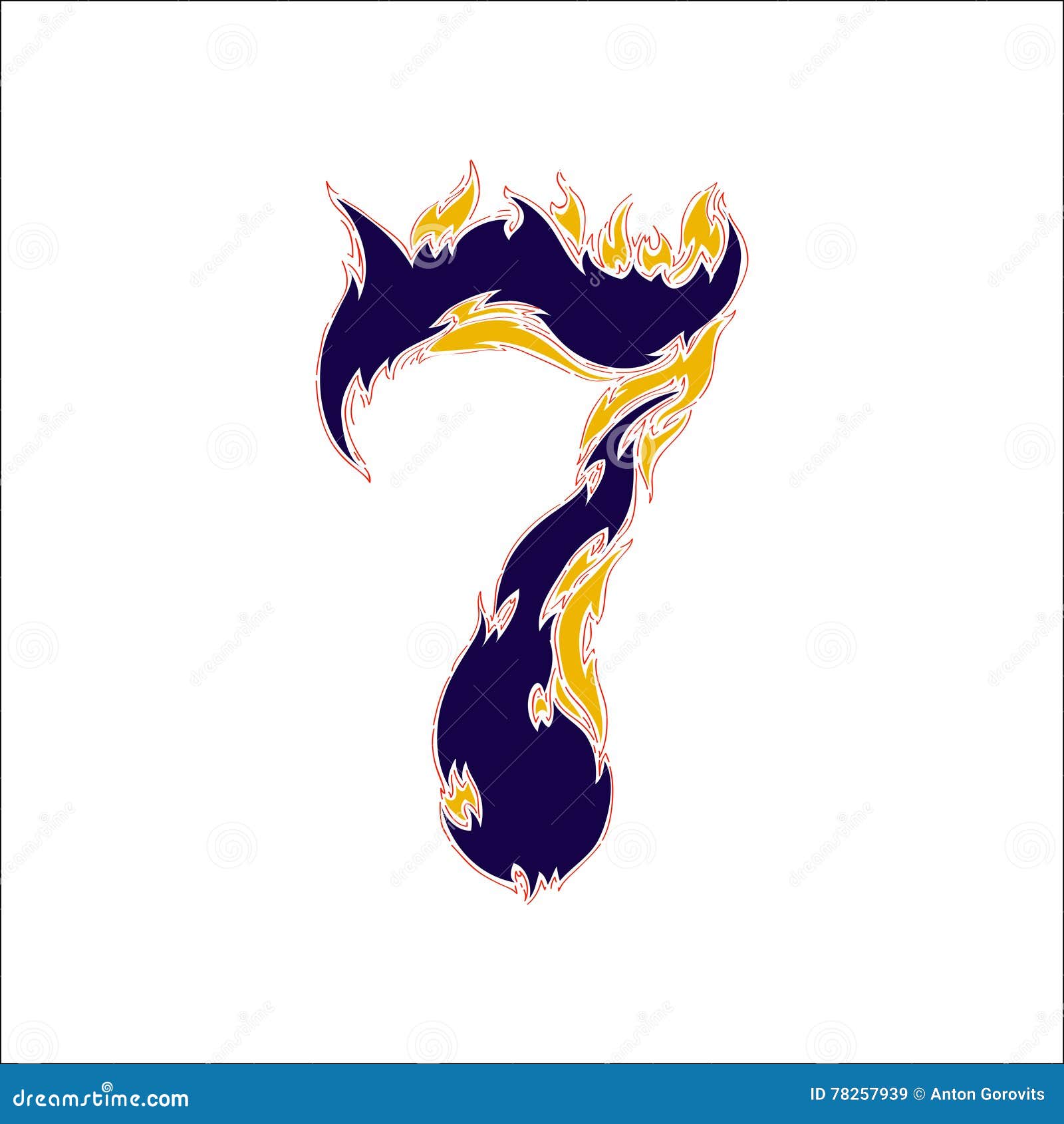 Fiery Font Blue Number 7 on a White Background Stock Vector ...