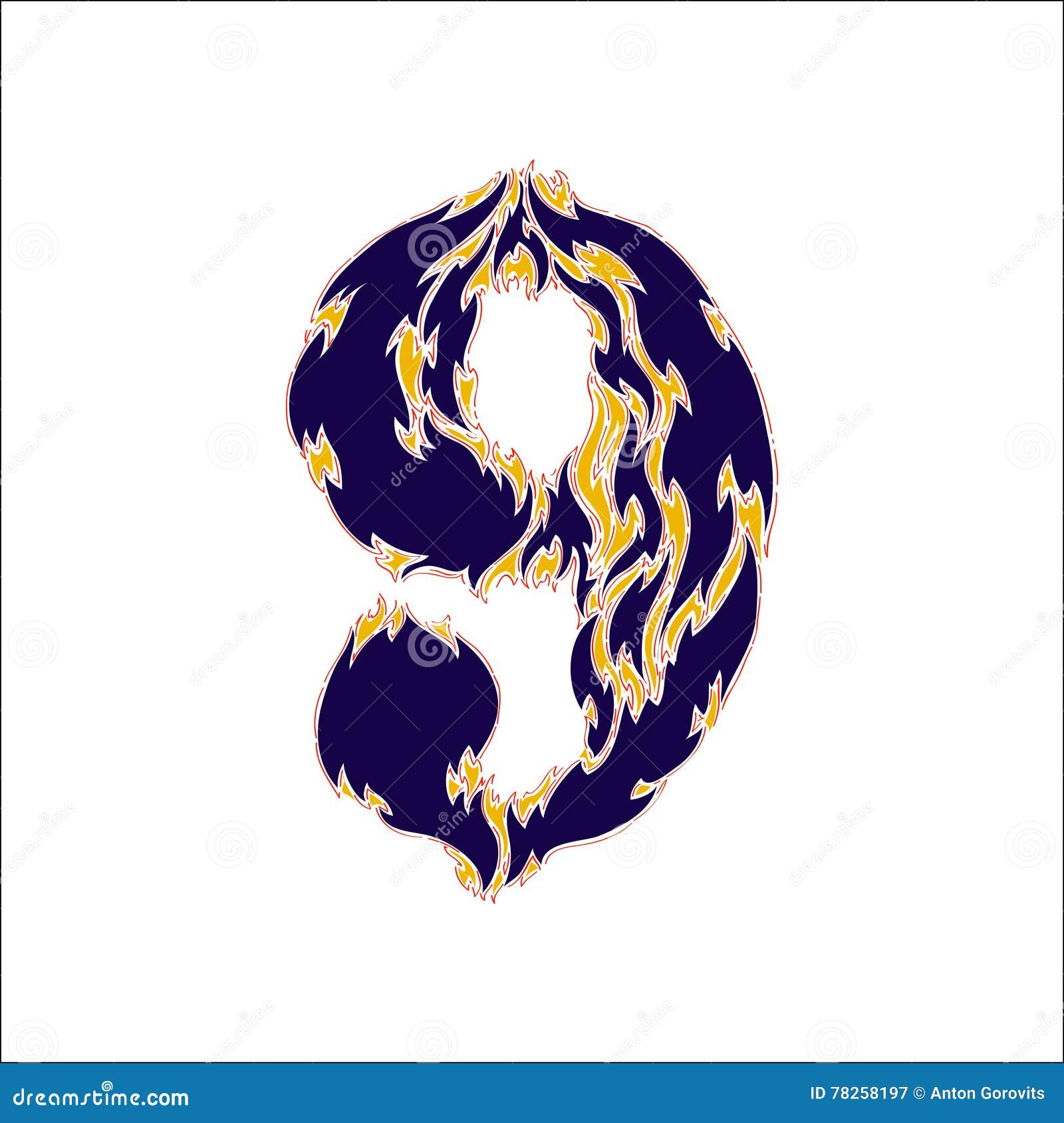 Fiery Font Blue Number 9 on a White Background Stock Vector ...