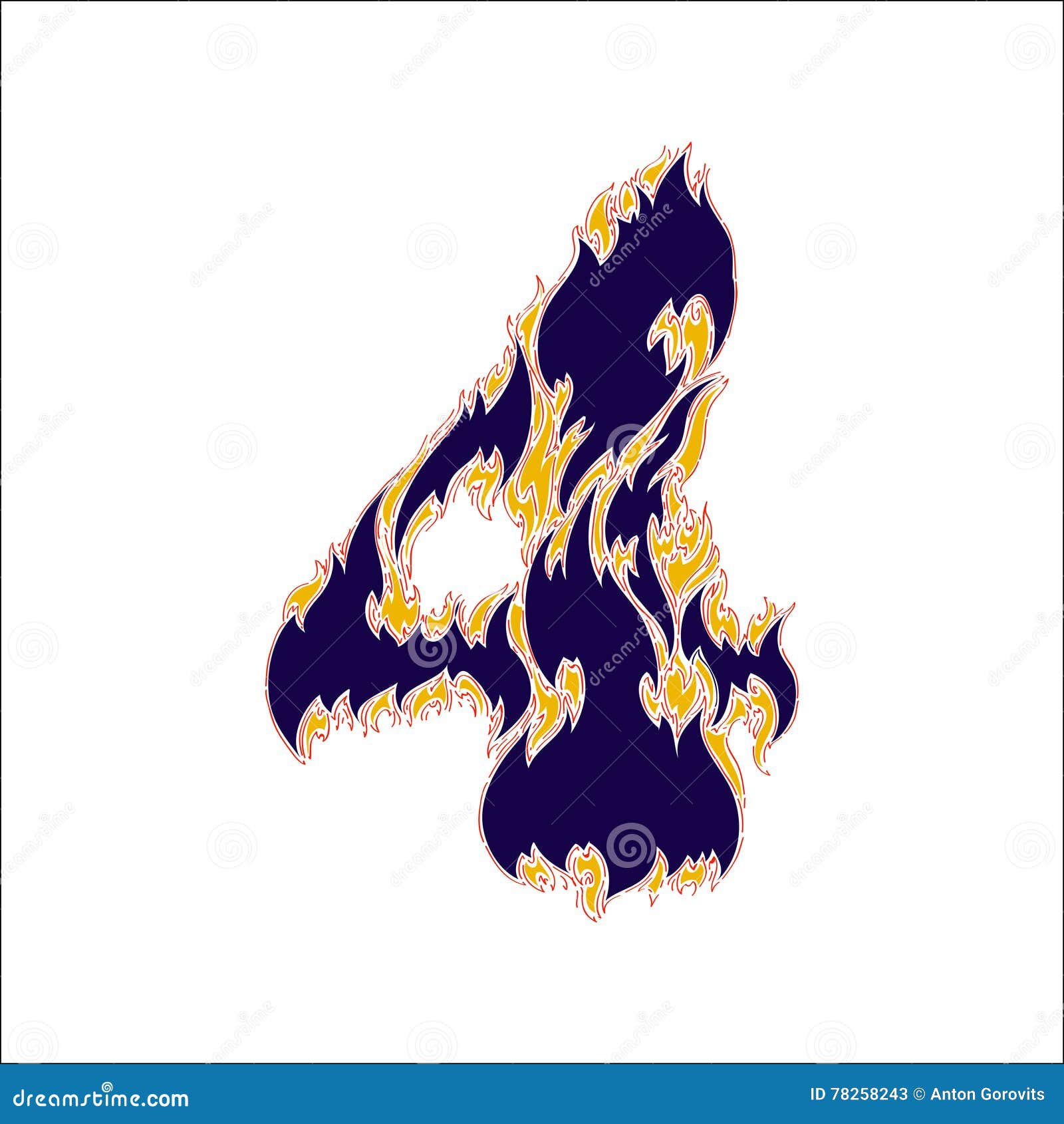 Fiery Font Blue Number 4 on a White Background Stock Vector ...