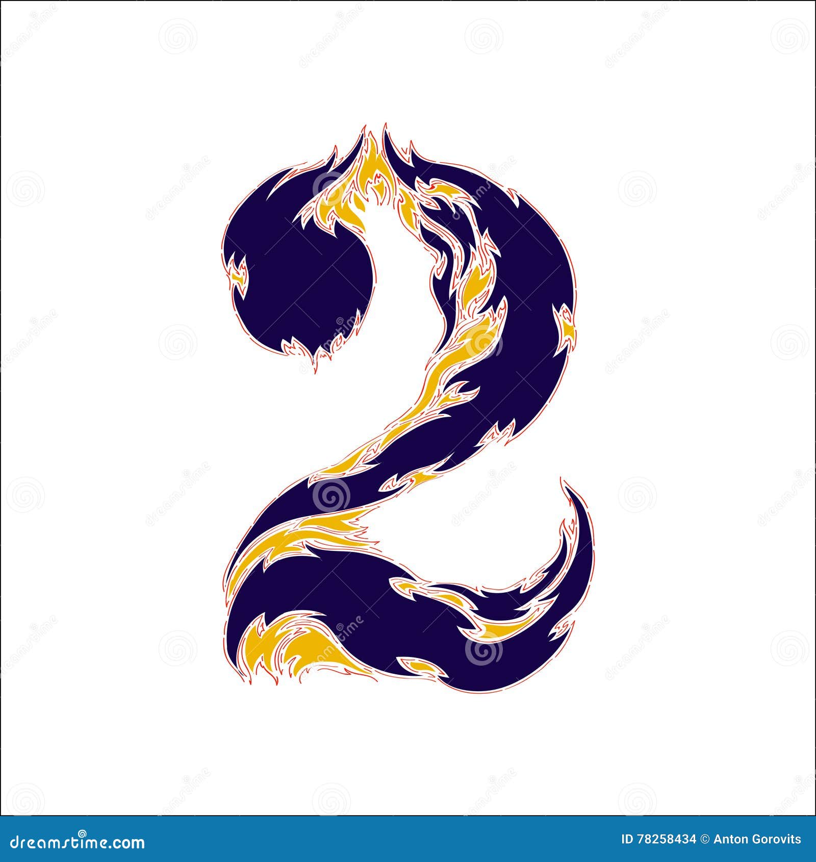 Fiery Font Blue Number 2 on a White Background Stock Vector ...