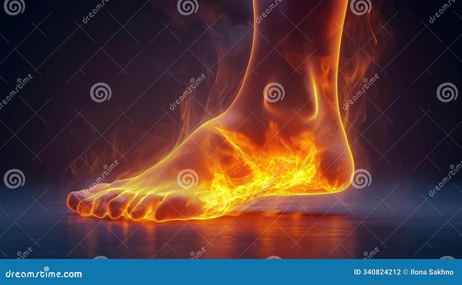 Fiery Foot with Flames and Glowing Effect Stock Illustration ...