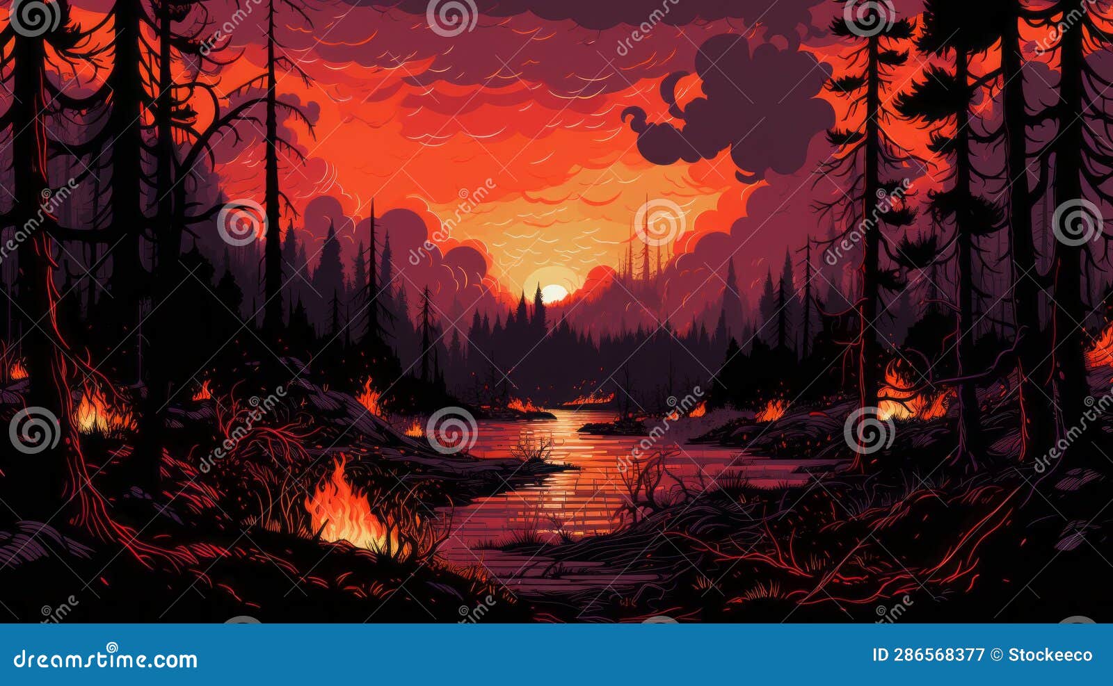 Fiery Forest: a Hyper-detailed Illustration of a Wildfire in 8-bit ...