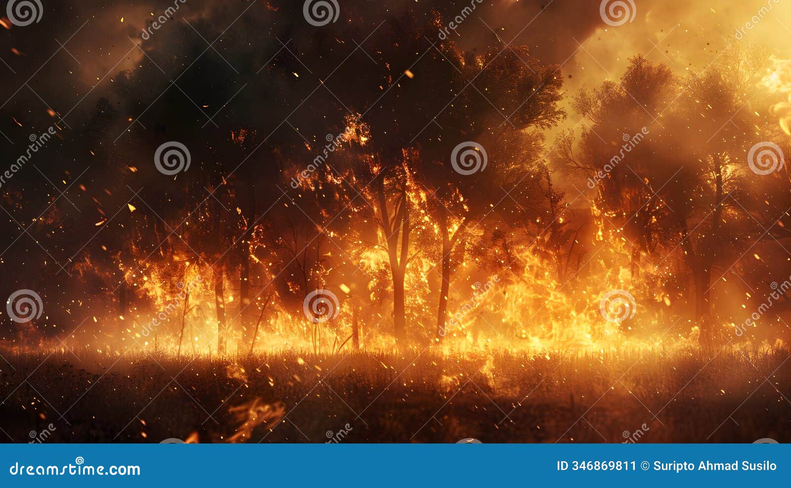 Fiery Forest Inferno 3D Illustration Stock Illustration - Illustration ...