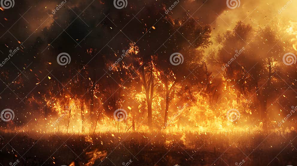 Fiery Forest Inferno 3D Illustration Stock Illustration - Illustration ...