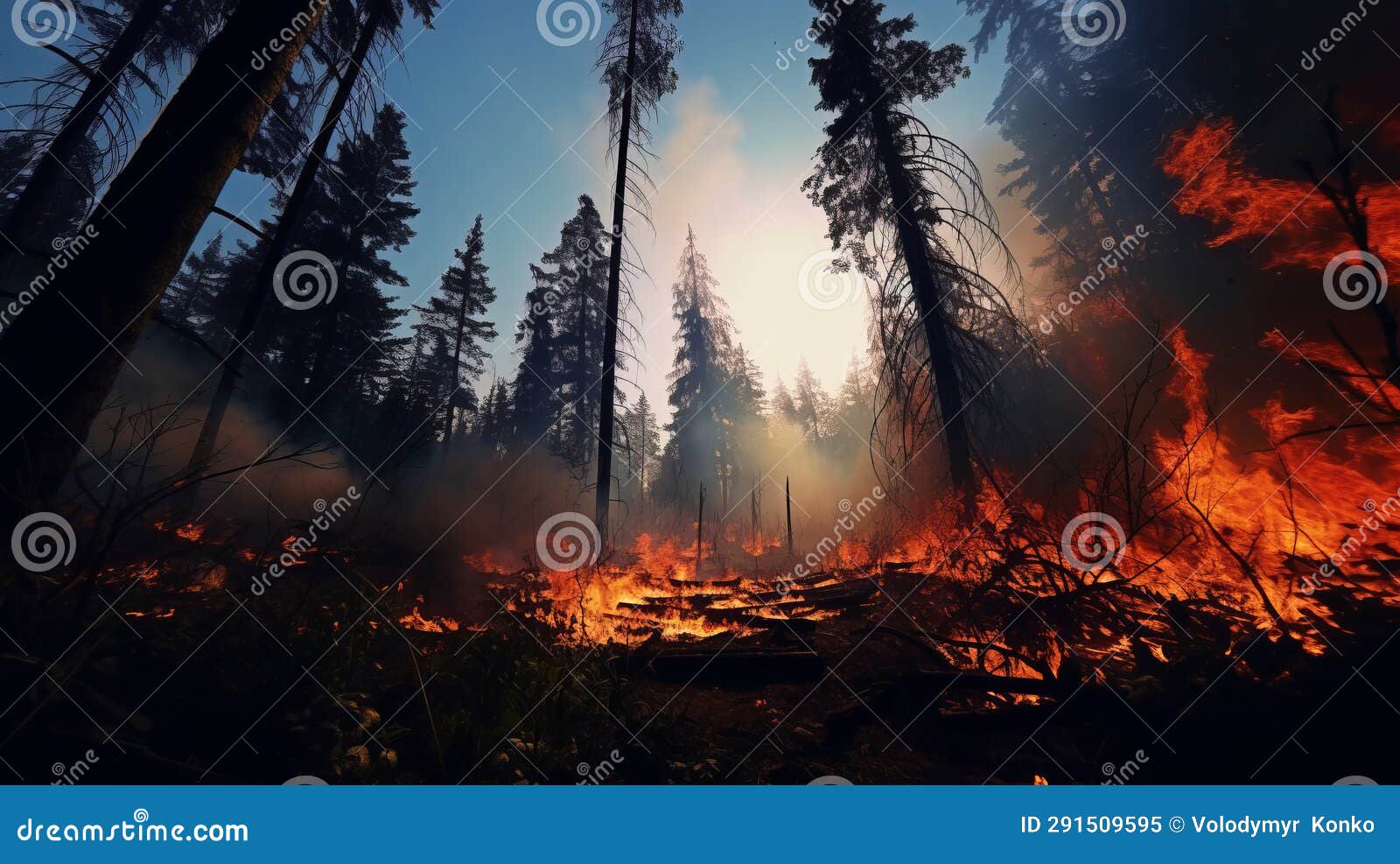 A Fiery Forest with Towering Trees Engulfed in Flames Stock Image ...