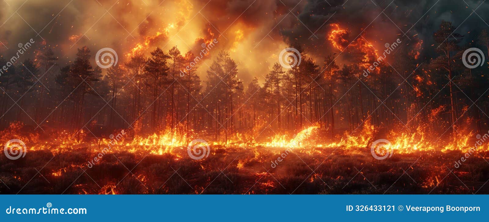 A Fiery Forest Under Siege by a Trunk Storm Flames Dancing with Flying ...