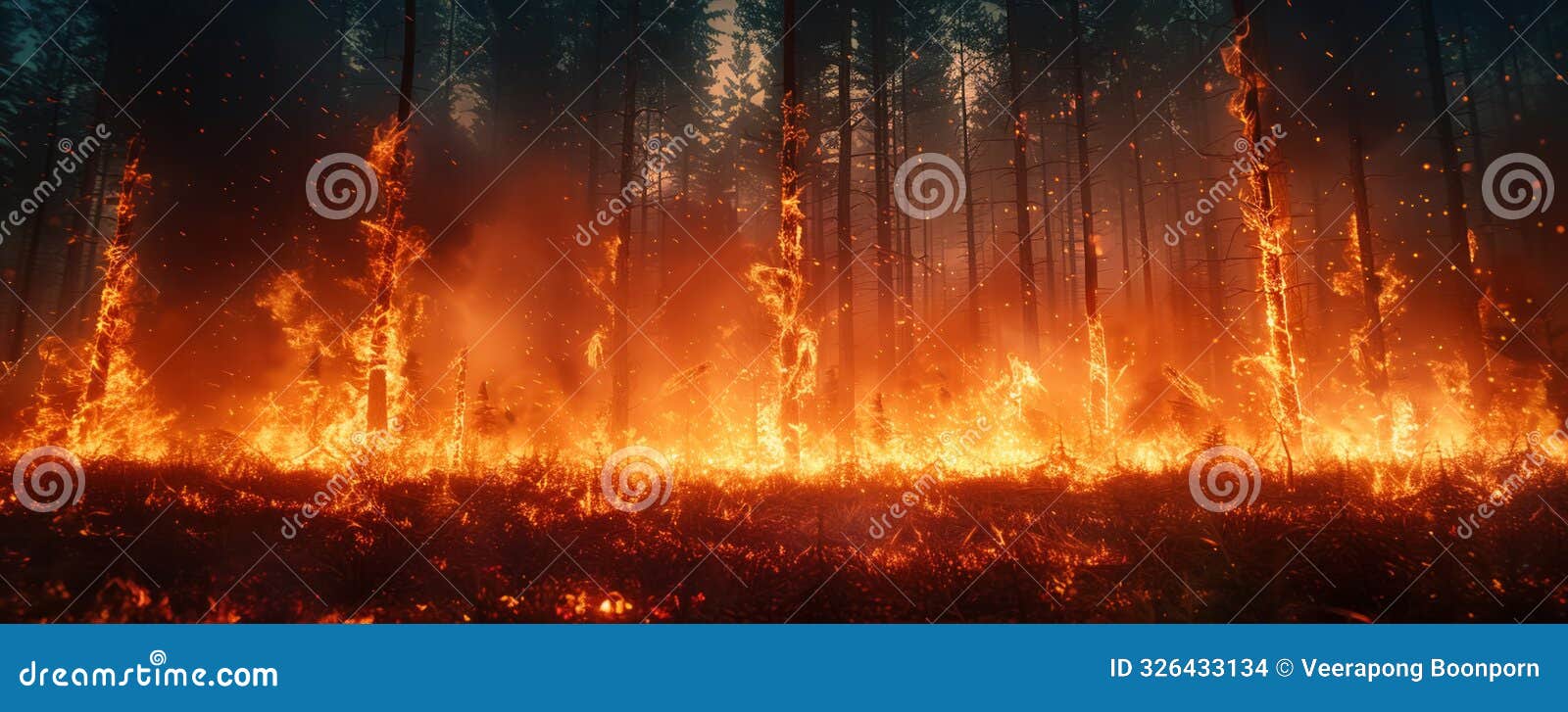 A Fiery Forest Under Siege By A Trunk Storm Flames Dancing With Flying ...