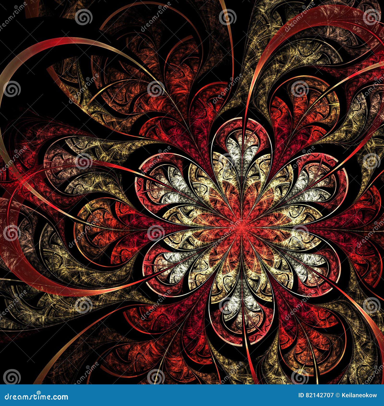 Fiery Fractal Flower, Digital Artwork Stock Illustration - Illustration ...