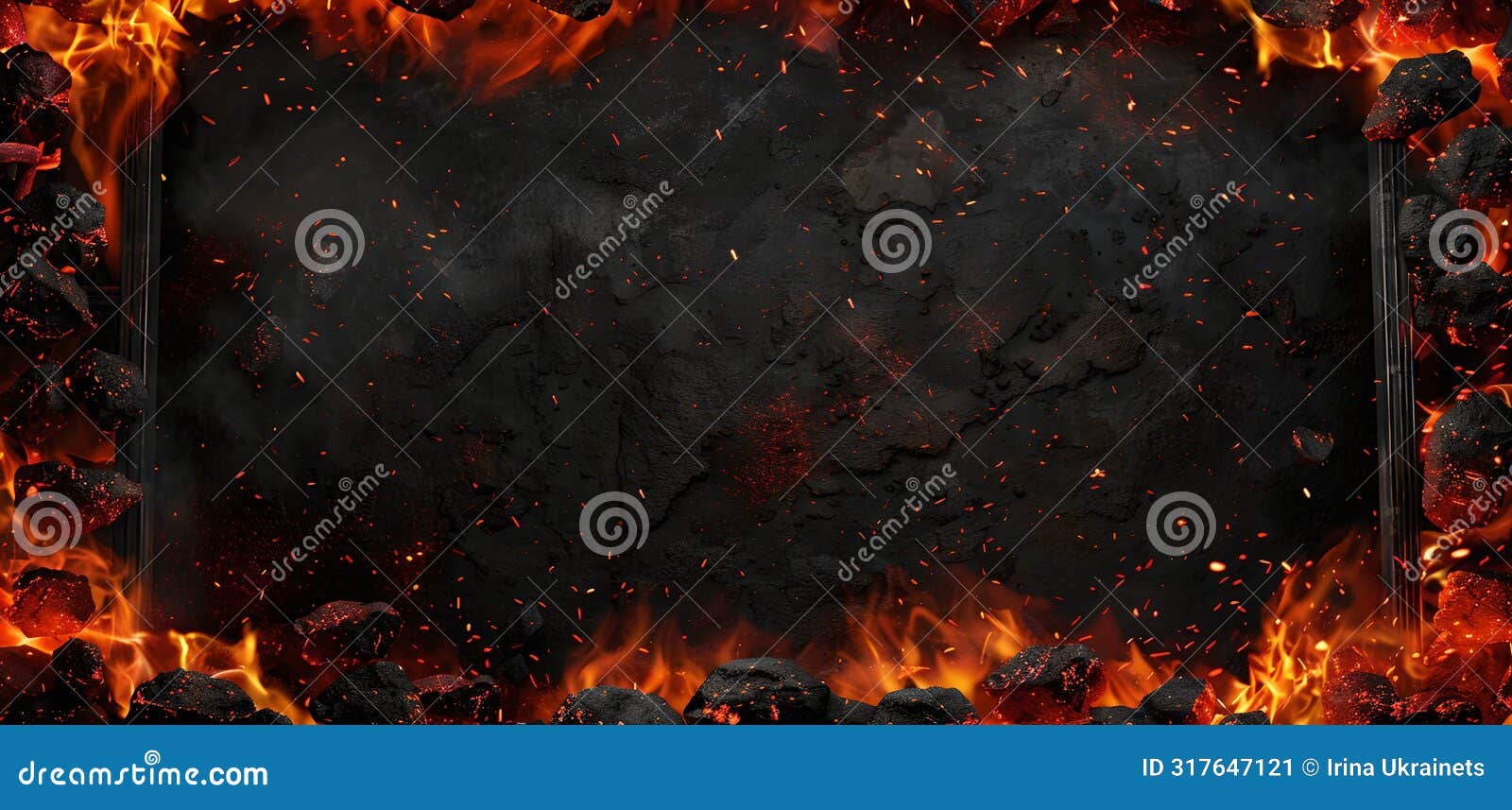 Fiery Frame on Dark Background, Intense Flames Border Design. Dramatic ...