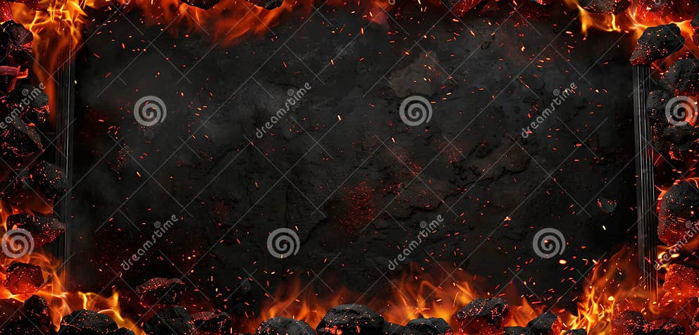 Fiery Frame on Dark Background, Intense Flames Border Design. Dramatic ...