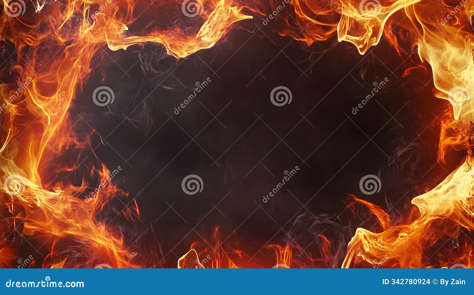 Fiery Frame with Orange Flames and Smoke on White Background Intense ...