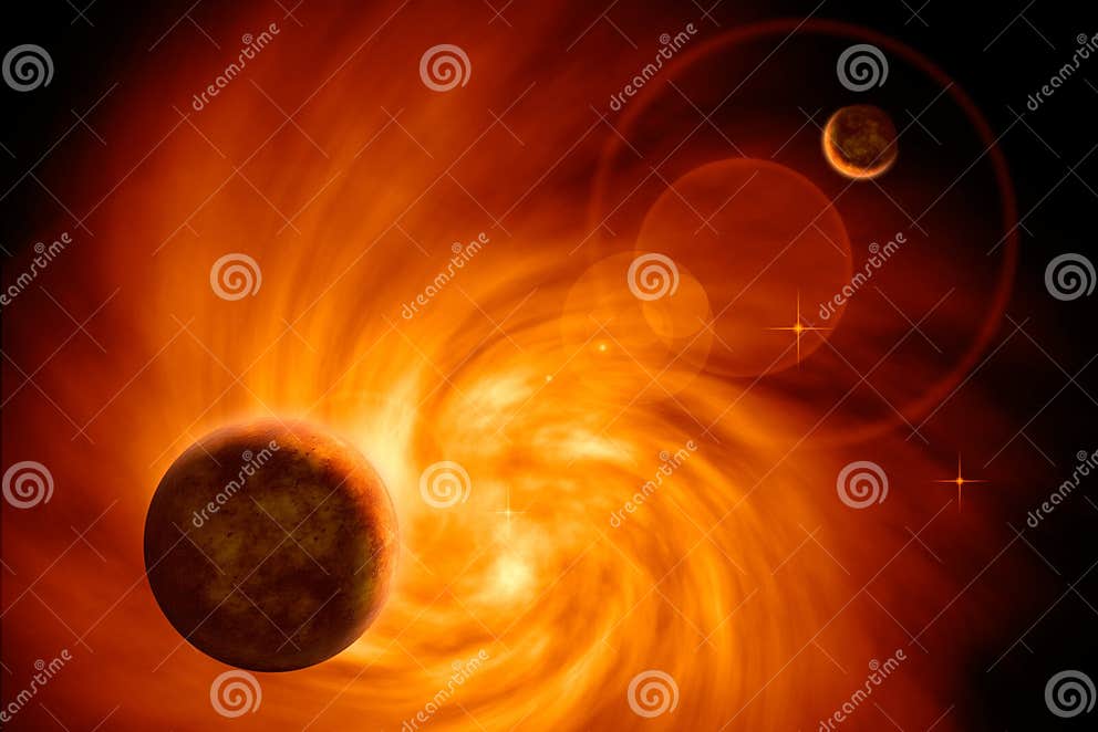 Fiery Galaxy with Planets stock illustration. Illustration of fiery ...
